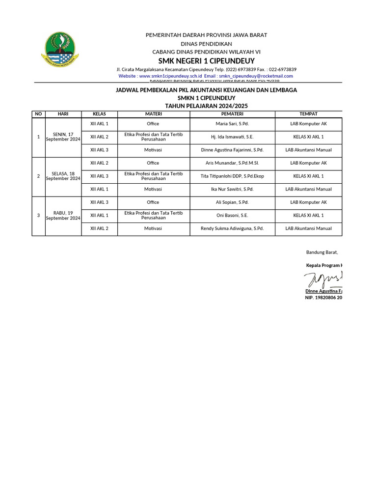 Jadwal Pembekalan PKL | PDF