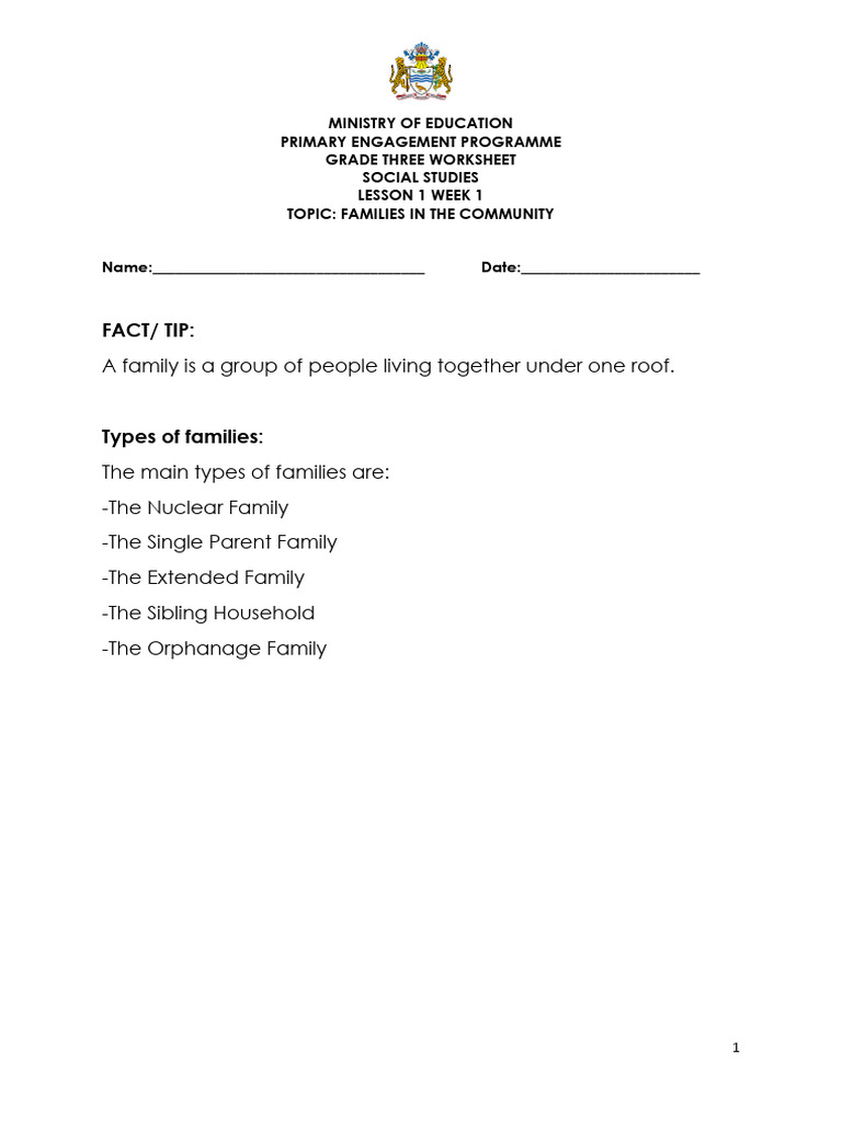Grade 3 Social Studies Family Worksheets | PDF | Family | Grandparent