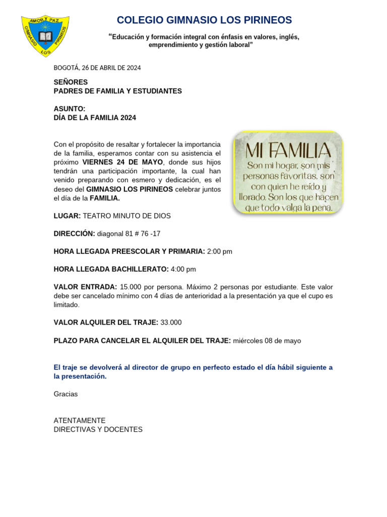 Circular Día de La Familia 2024 | PDF
