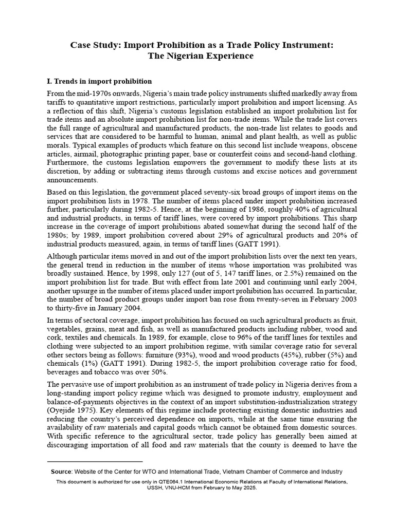 Import Prohibition As A Trade Policy Instrument - The Nigerian ...