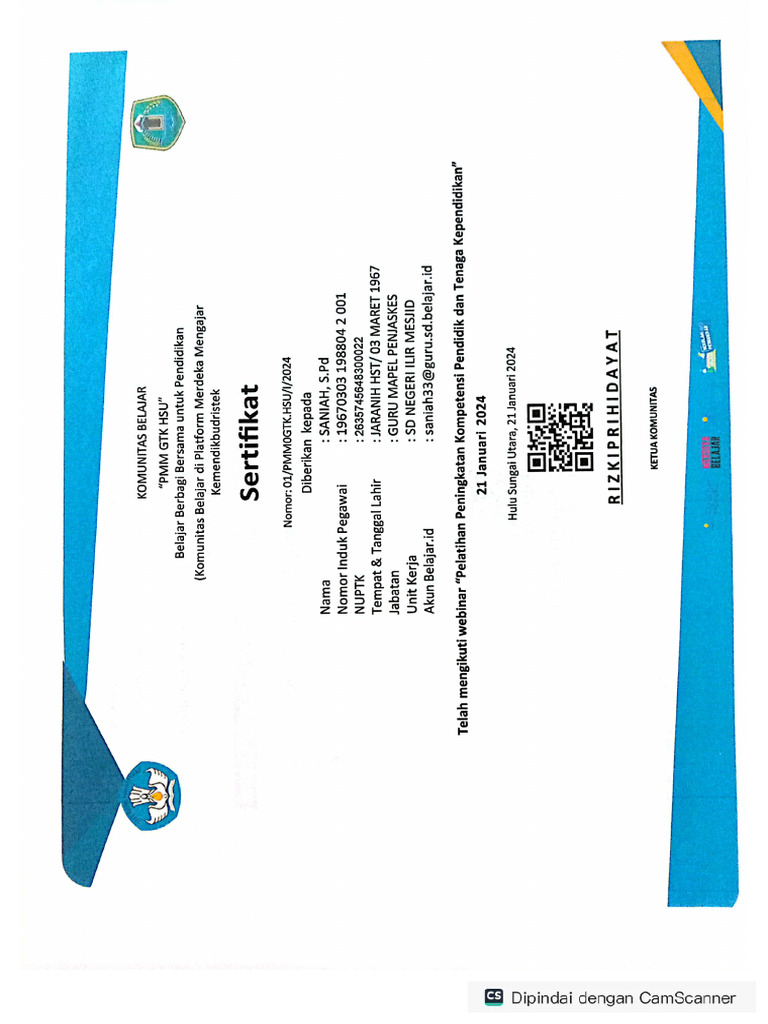sertifikat ibu saniah | PDF