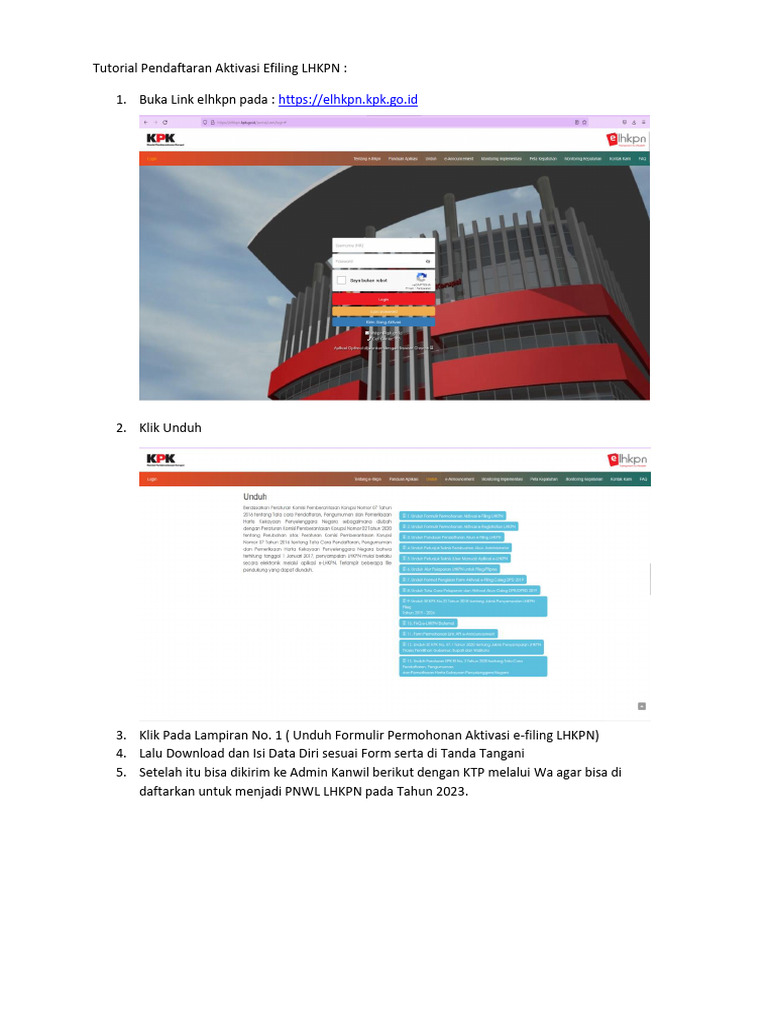 Tutorial Pendaftaran Aktivasi Efiling LHKPN Bagsi PNWL Baru | PDF