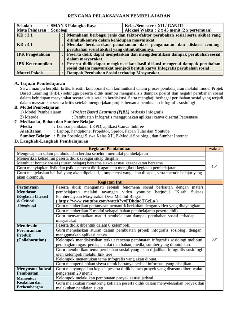 RPP Dengan Instrumen Penilaian Sikap Dan Spiritual | PDF