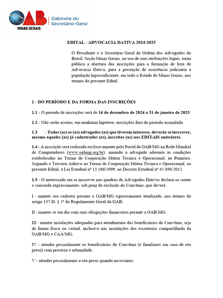 Inscrições para Advocacia Dativa 2024-2025 | PDF | Advogado | Justiça