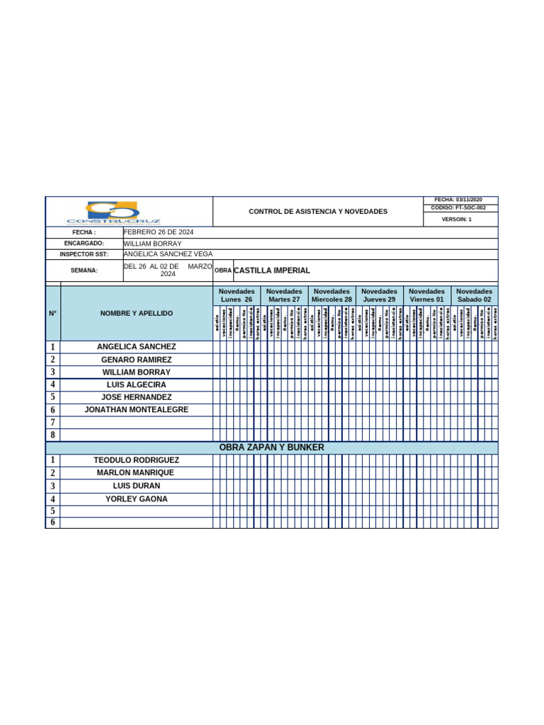 FT-SGC-001 - Control de Asistencia 2024 | PDF