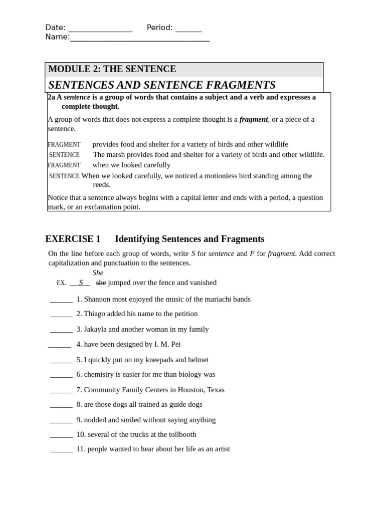 Grammar Practice Grade 10 - The Sentence Exercises 1.2 - 276777707 ...