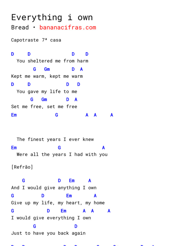 Everything I Own - Bread Chords | PDF