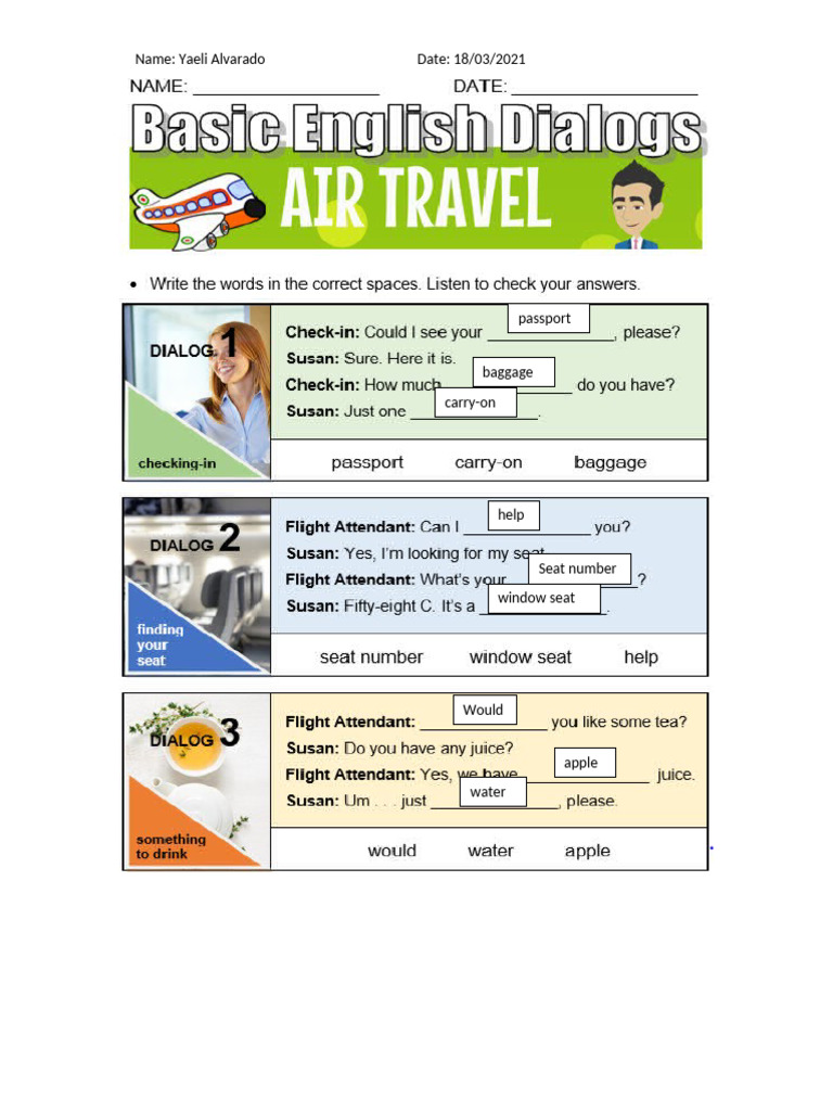 Air Travel Worksheet | PDF