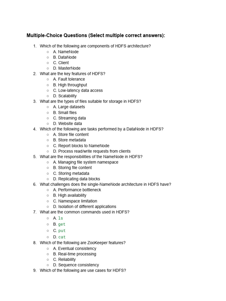 Chapter 2 HDFS Bigdata v3.5 Questions | PDF | Apache Hadoop | Replication (Computing)