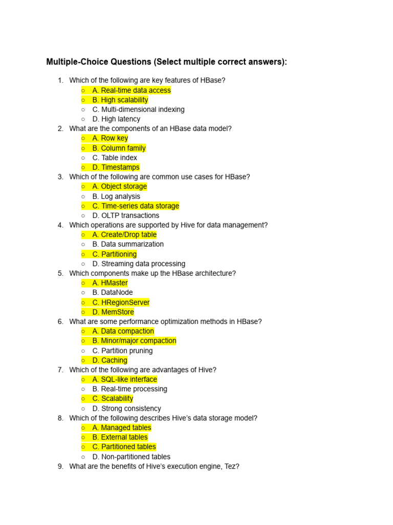 Chapter 3 HBase and Hive Bigdata V3.5 Question Answers | PDF | Data | Data Management