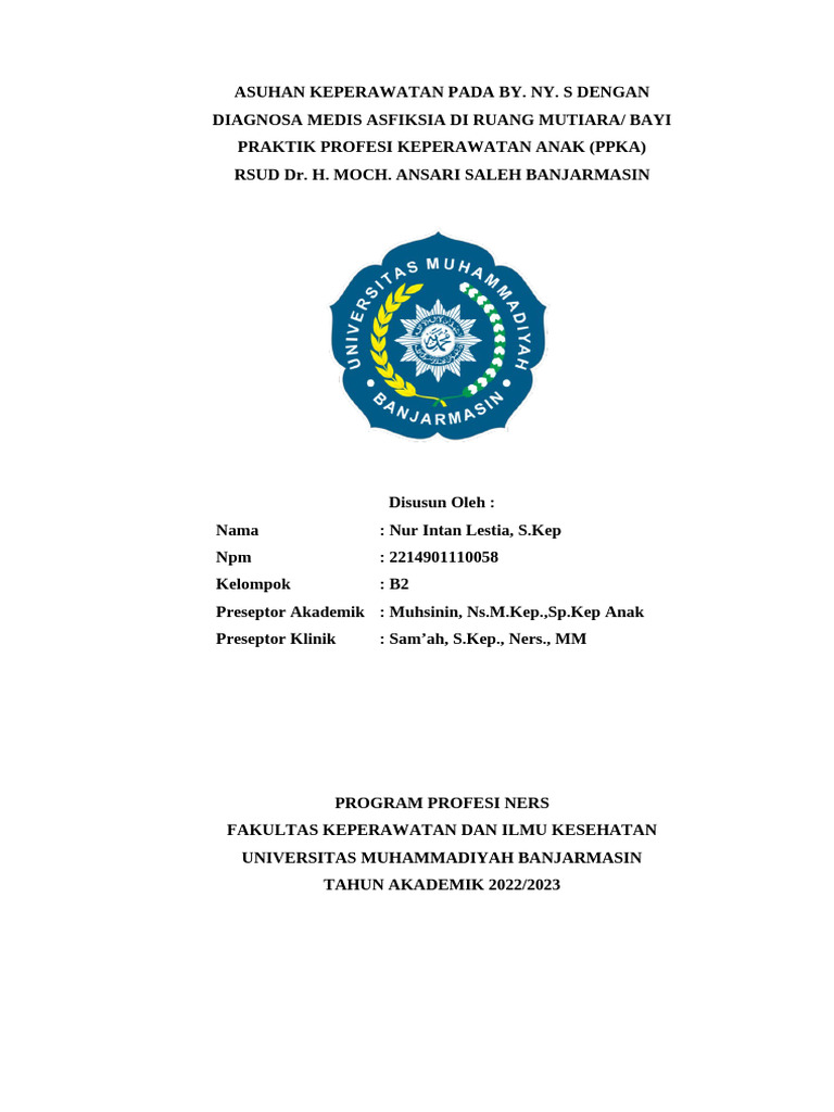 Askep by Ny U Dengan Asfiksia Di Ruang Mutiara (Ppka) Intan | PDF