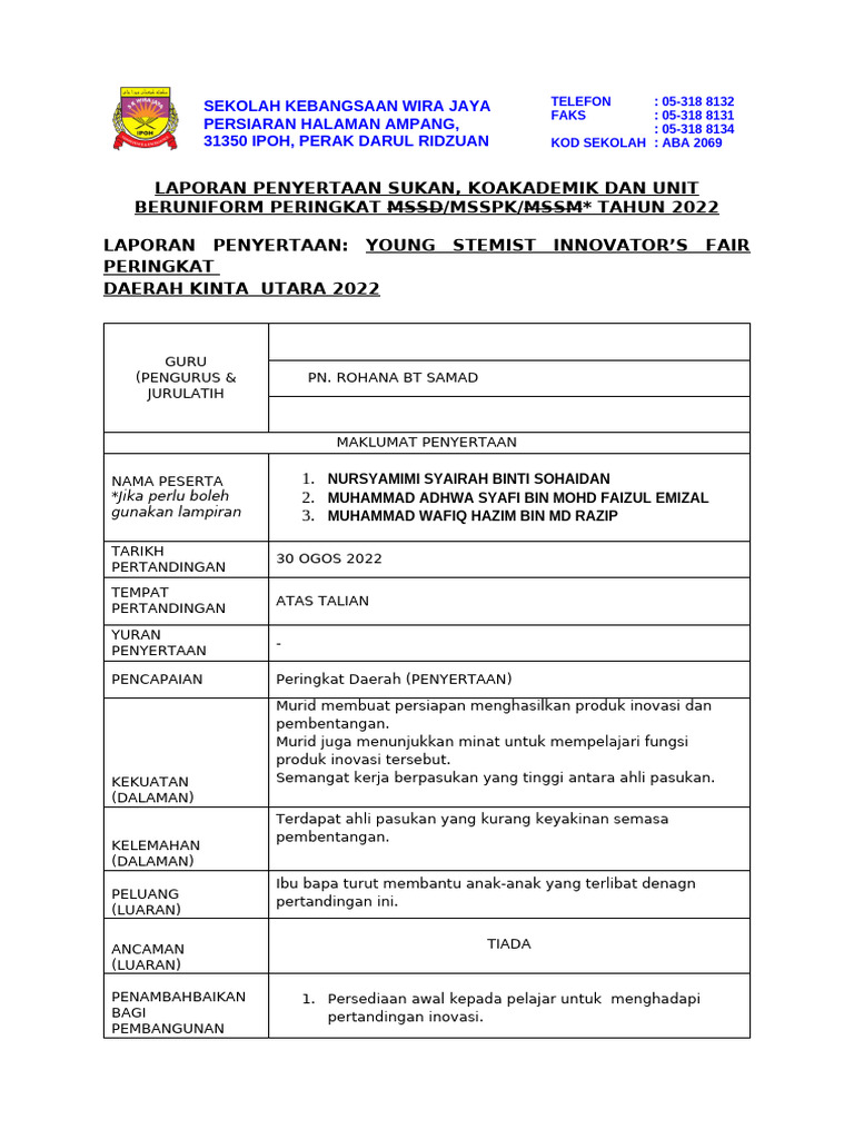 Laporan Young Stem Innovator Daerah | PDF