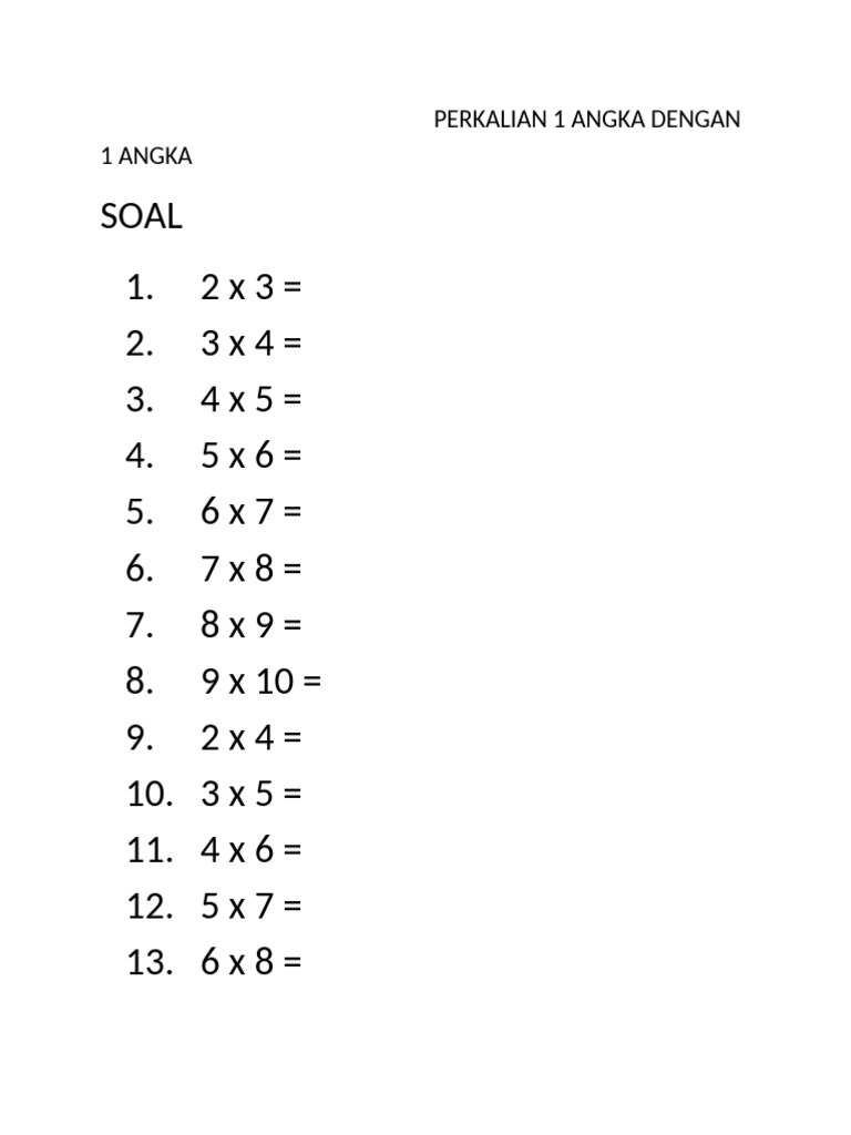 Perkalian 1 Angka Dengan 1 Angka | PDF