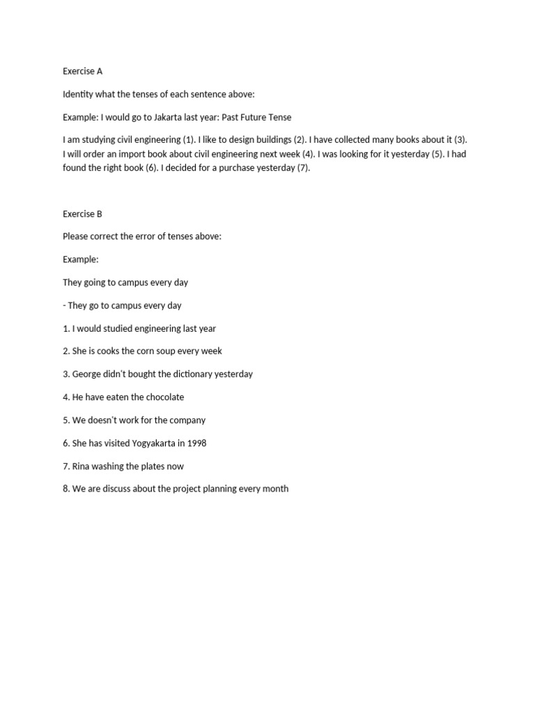 Tenses Exercise | PDF