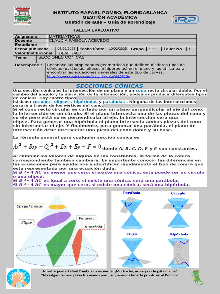 Guía N°1 Cónicas | PDF | Colector | Geometría euclidiana
