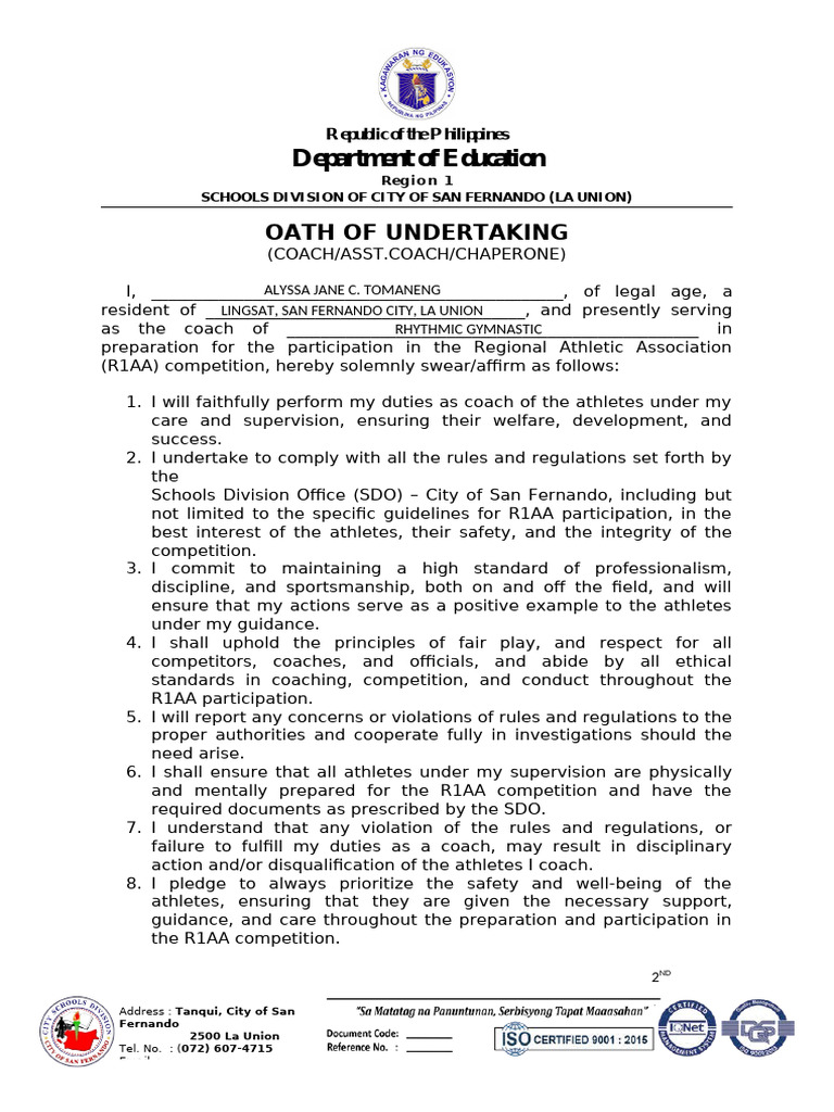 OATH-OF-UNDERTAKING-R1AA-2025 | PDF | Disciplines | Justice