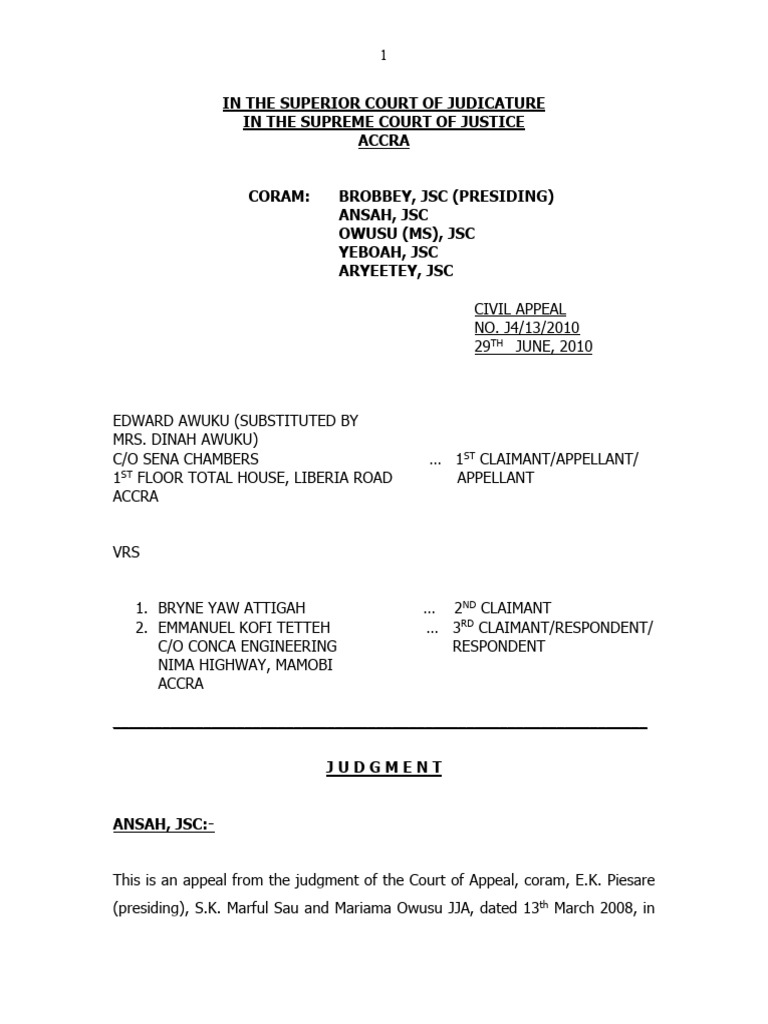 Edward Awuku Vrs Bryne Yaw Attigah Anor Comp | PDF | Appeal | Appellate Court
