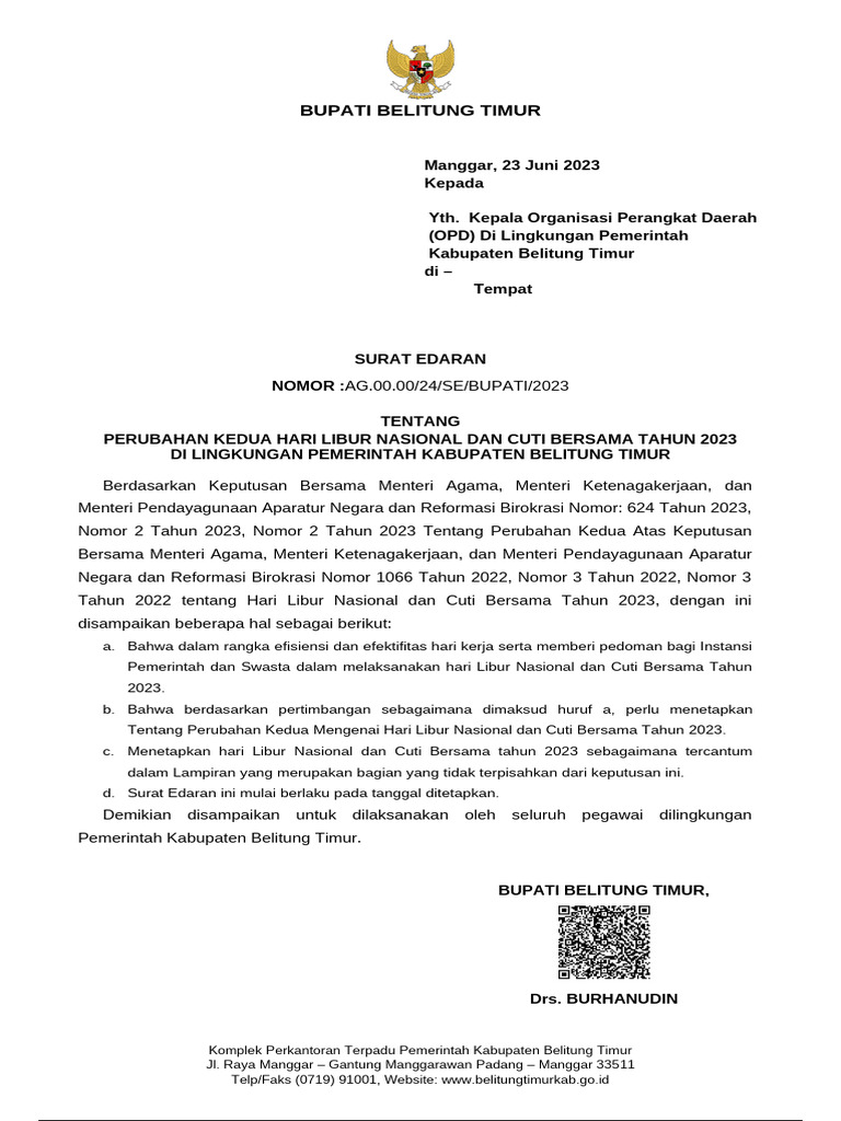 Surat Edaran ttg Perubahan Kedua hari libur dan Cuti Bersama Th. 2023 | PDF Surat Edaran ttg Perubahan Kedua hari libur dan Cuti Bersama Th. 2023 | PDF