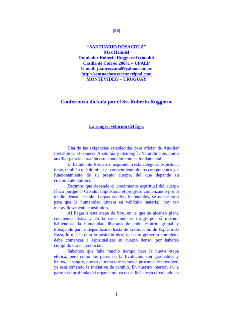 Ruggiero Roberto - La Sangre Vehículo Del Ego | PDF | Cristo (título) | Amor