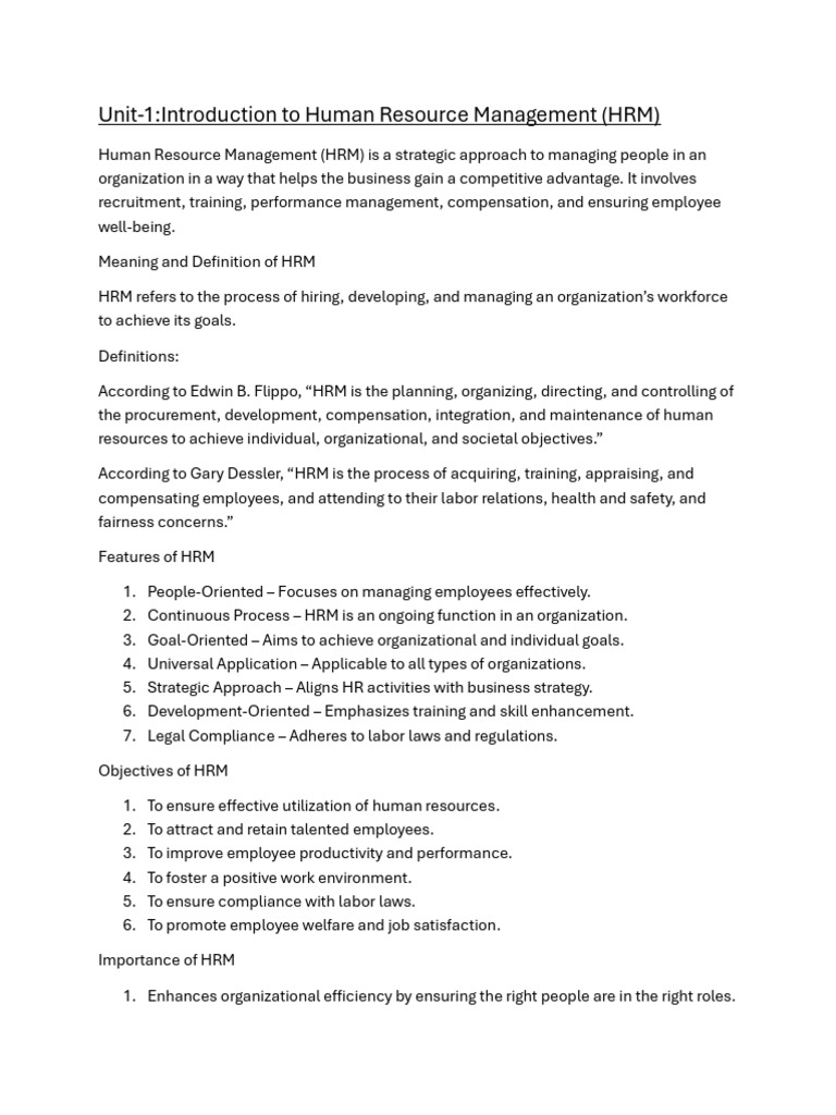 Human Resource Management Notes | PDF | Human Resource Management ...