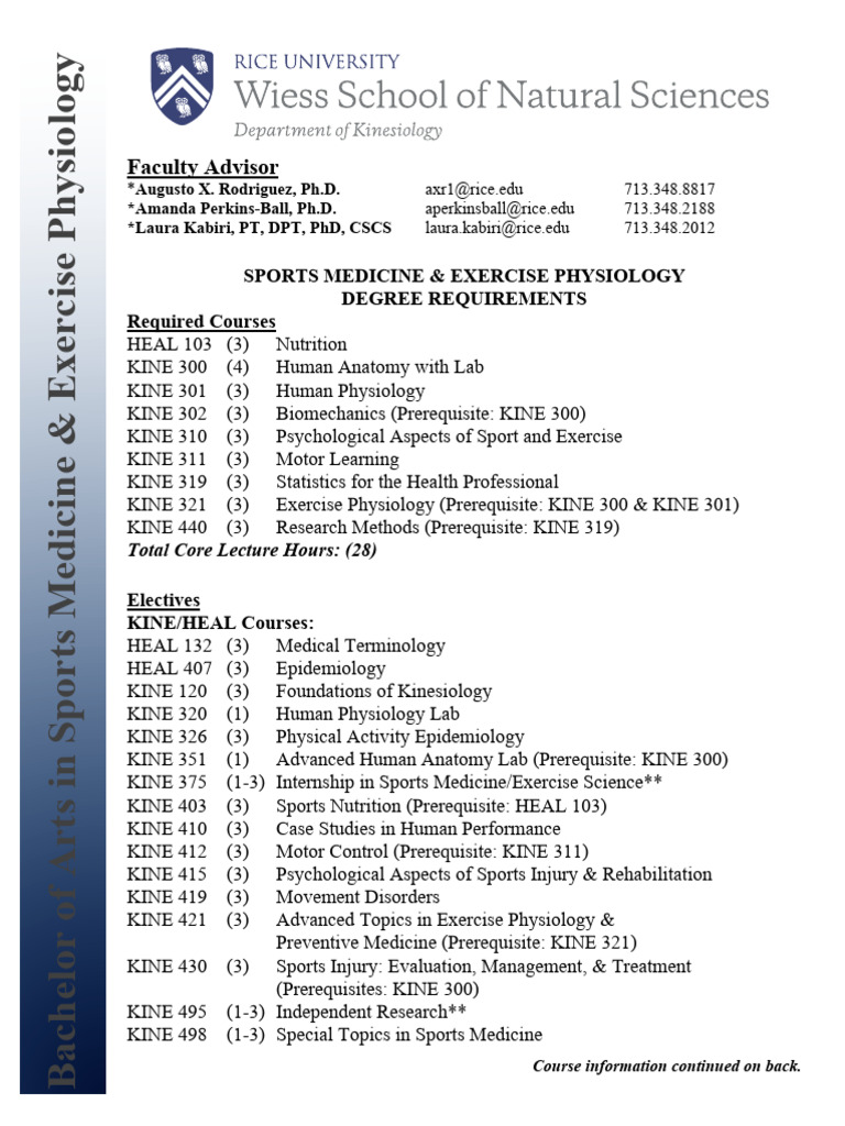 Sports Medicine & Exercise Physiology Degree Requirements | PDF ...
