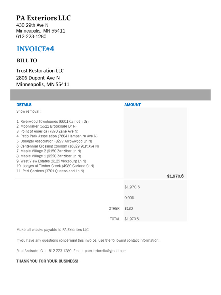 INVOICE - Snow Removal 4 | PDF