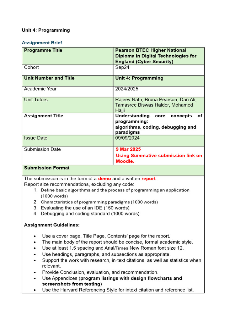 Unit 4 Sep24 DT Assignment Brief | PDF | Computer Programming | Plagiarism