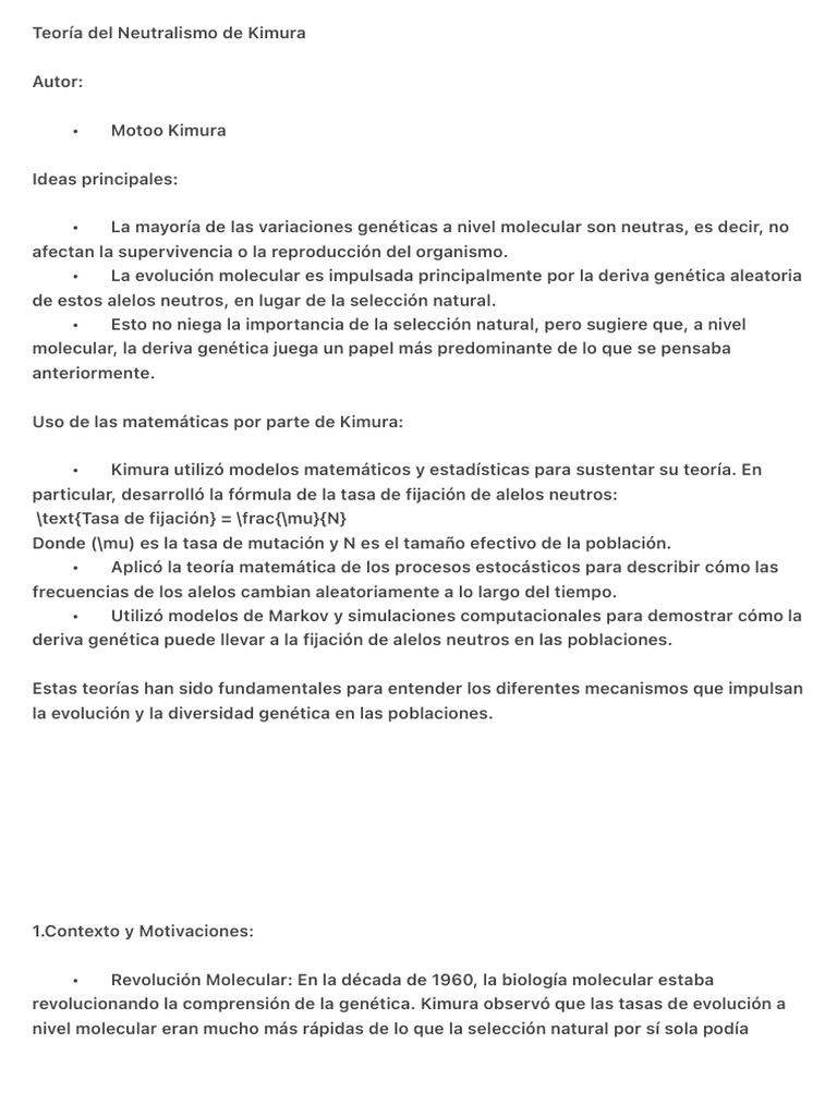 Teoría Del Neutralismo de Kimura | PDF | Evolución | Seleccion natural
