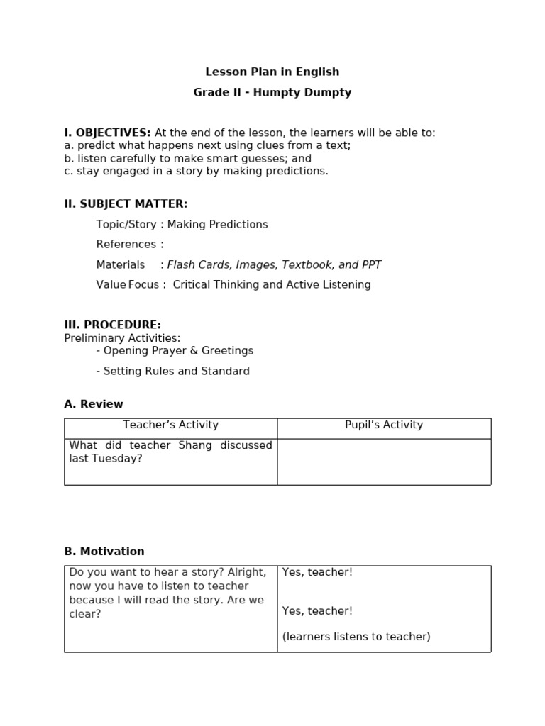 Lesson Plan English-1 | PDF | Lesson Plan