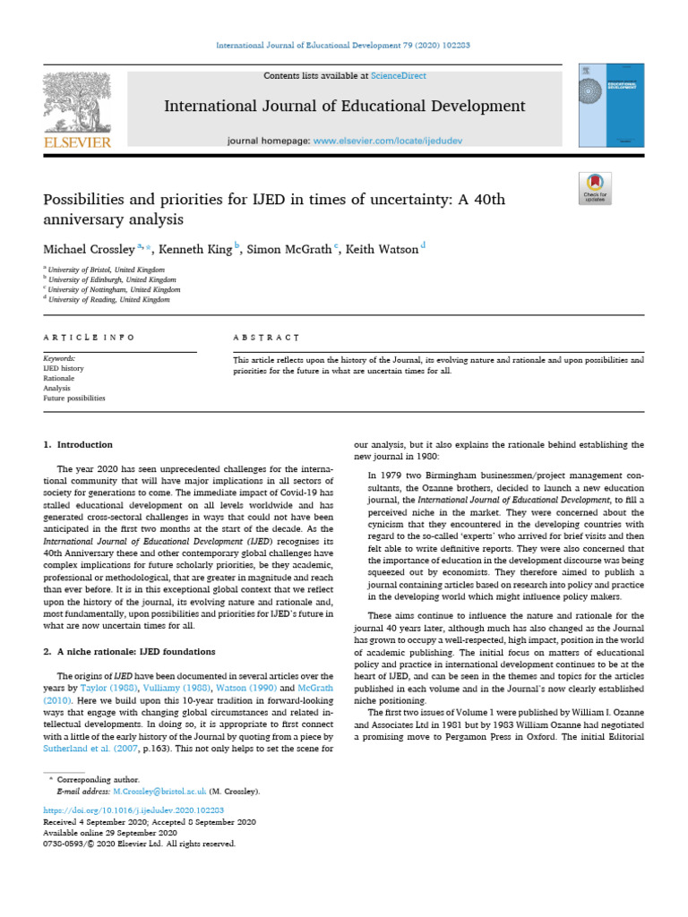 Possibilities and Priorities For IJED in Times - 2020 - International ...