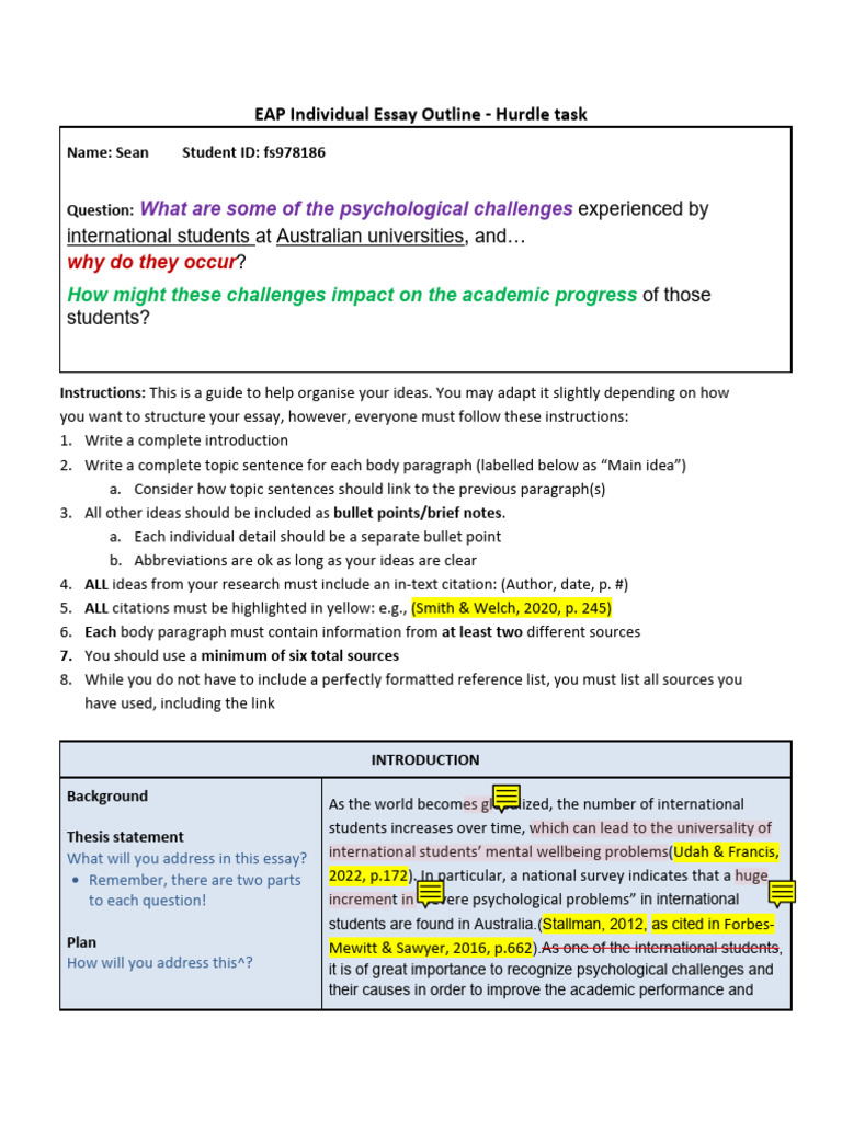 annotated-EAP - Outline Sean-1 | PDF | Self Efficacy | Loneliness