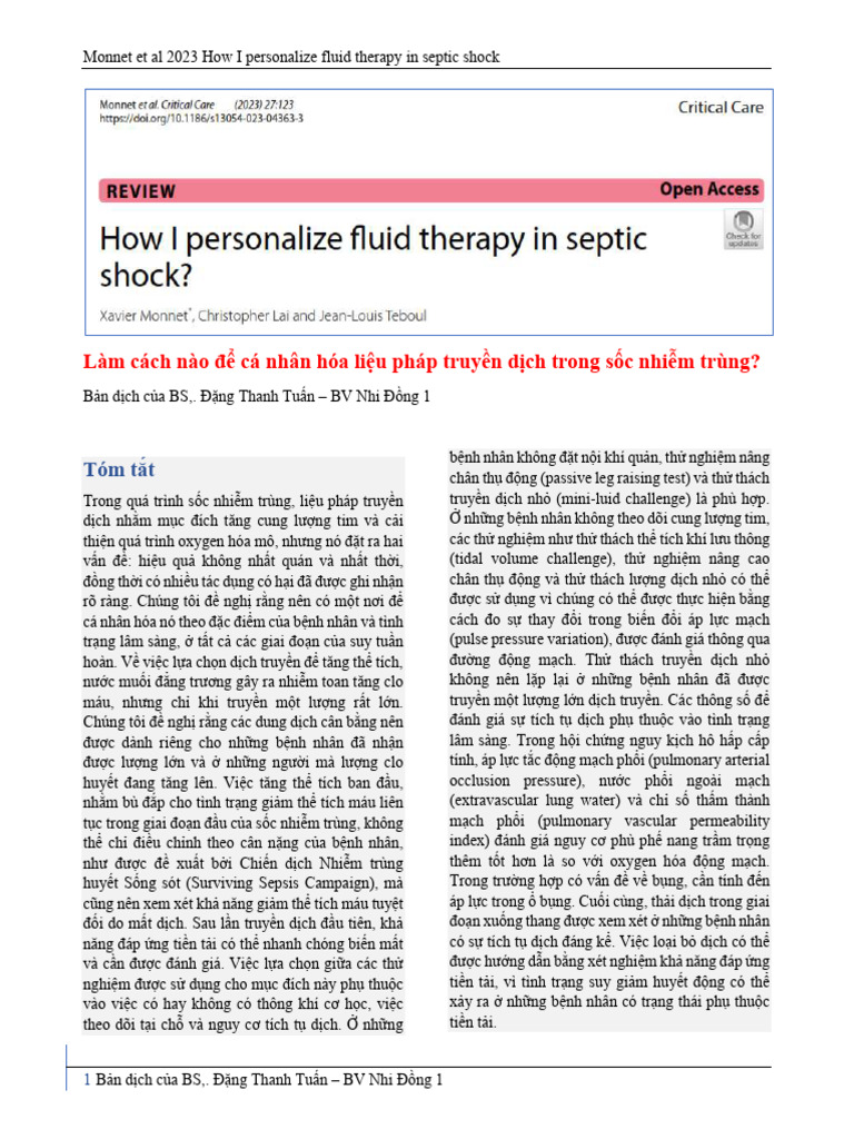 2023 How I Personalize Fluid Therapy in Septic Shock | PDF