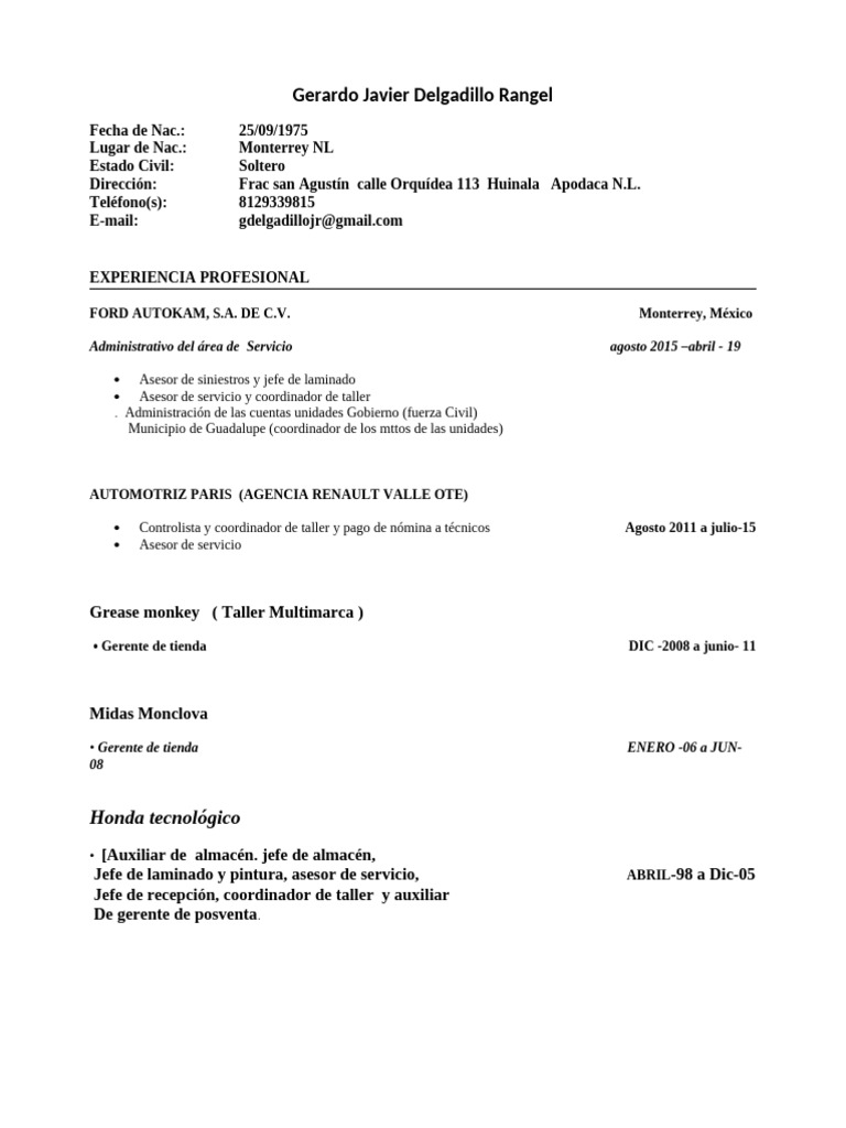 Currículum de Gerardo Delgadillo Rangel | PDF