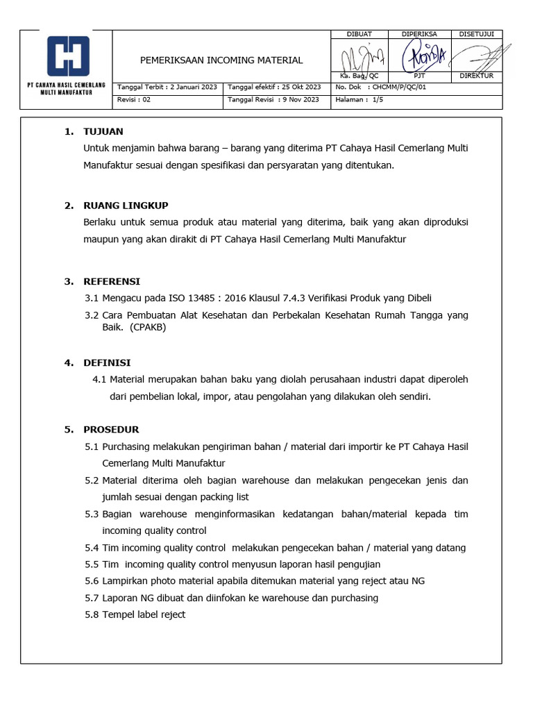 3.1 Pemeriksaan Incoming Material | PDF