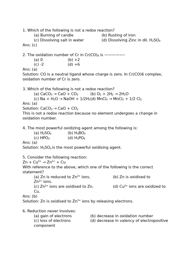 Redox Reactions and Oxidation Numbers | PDF