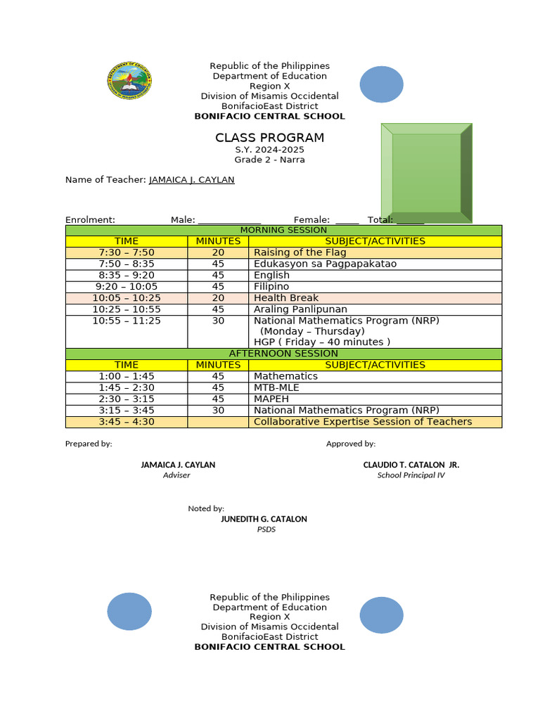 Class Program Grade 2 Matatag | PDF | Philippines