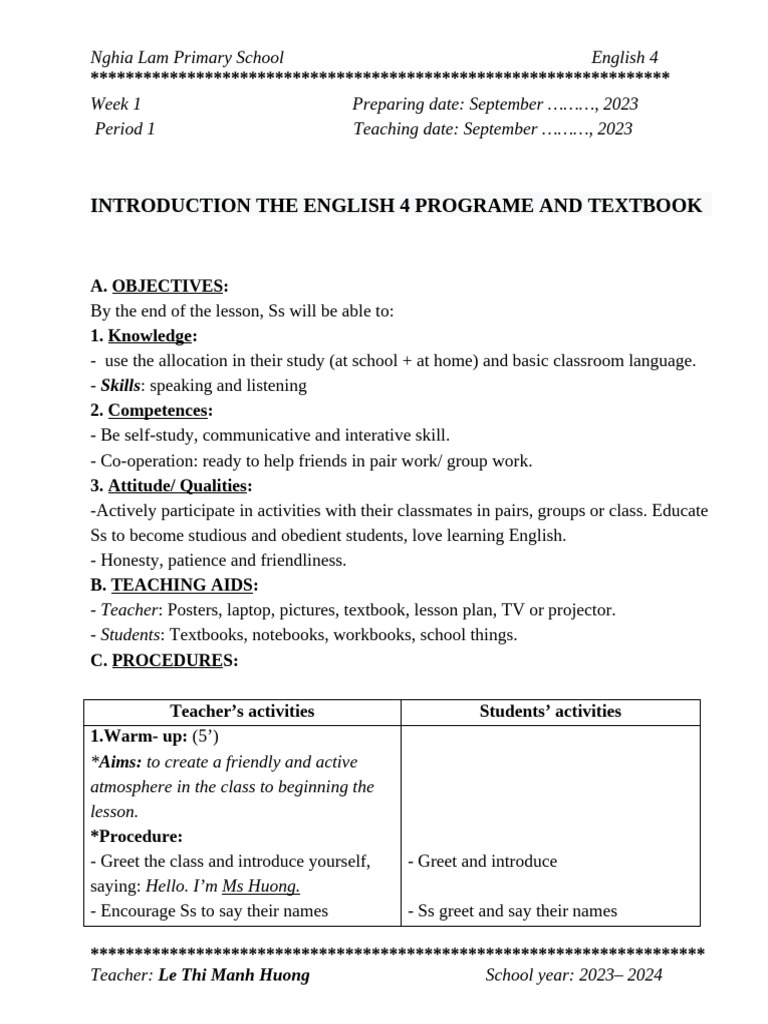 E4 WEEK 1 MH | PDF | Lesson Plan | Teachers
