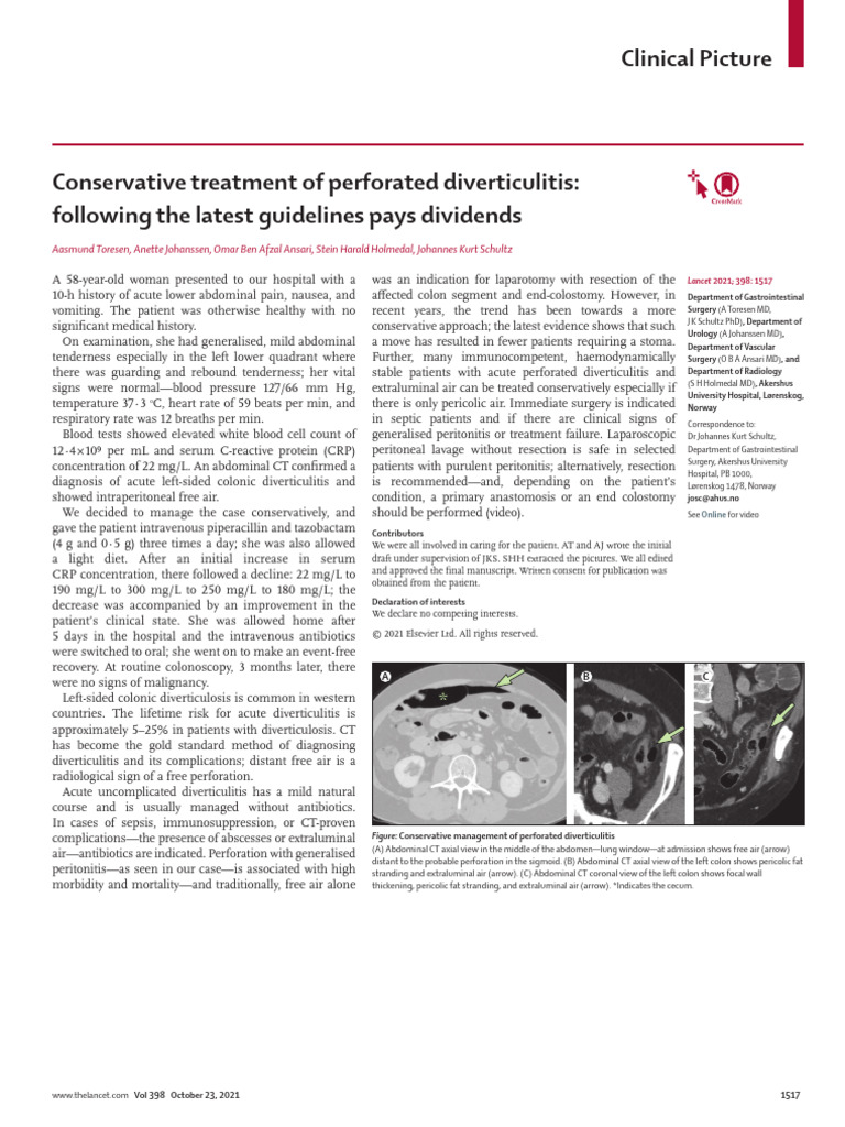 Conservative treatment of perforated diverticulitis | PDF | Clinical ...