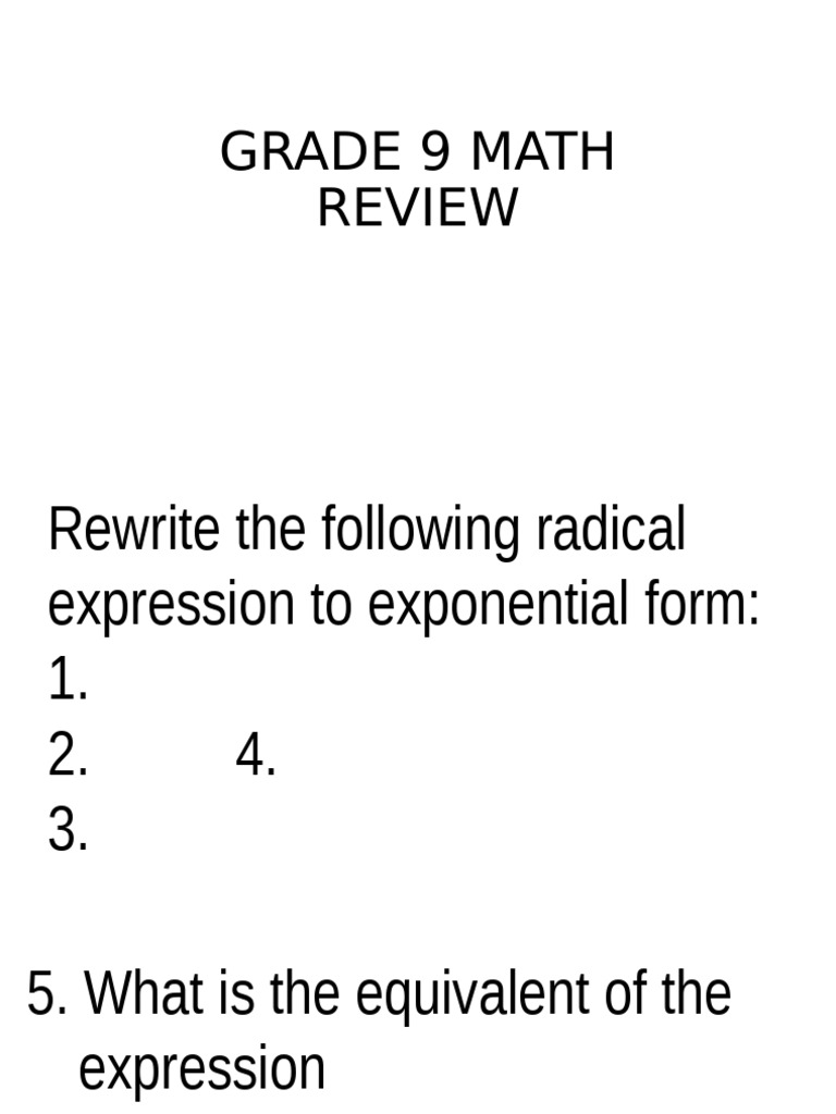 Grade 9 Math: Radical Expressions Review | PDF