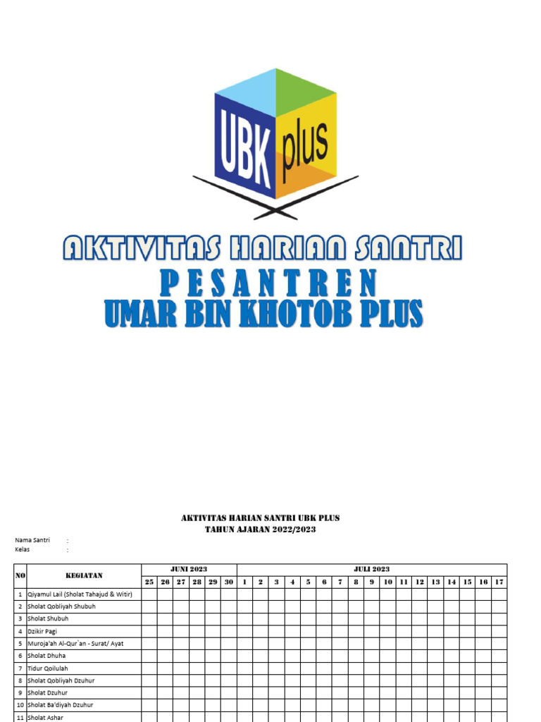 Lembar Aktivitas Harian Santri | PDF