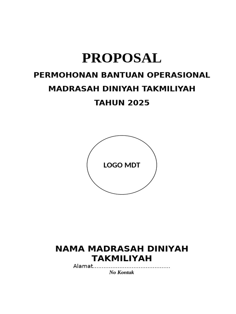 Proposal BOP Madrasah Diniyah 2025 | PDF