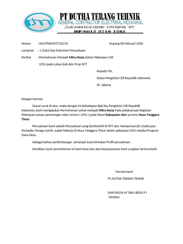 Surat Ke CSR Jakarta Lpju | PDF