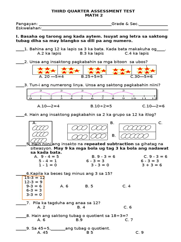 Third Quarter Assessment Test in MATH - Grade 2 | PDF