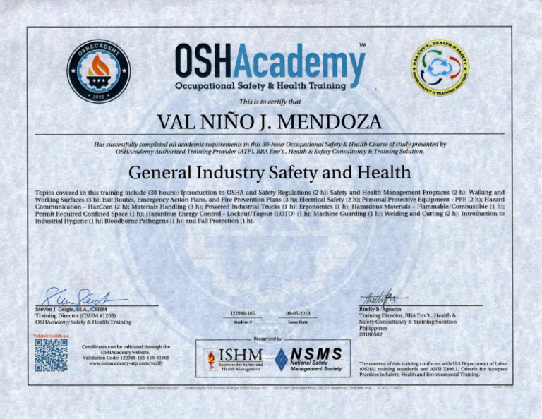 OSHA KO Cert Letter Size - Daeaee1c F4e3 4483 A7d4 3590d4d7c630 | PDF