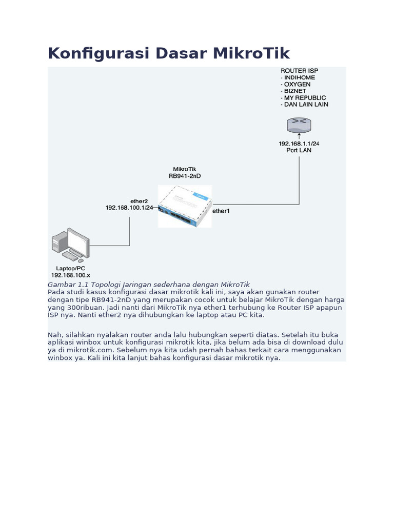 Konfigurasi Dasar MikroTik | PDF