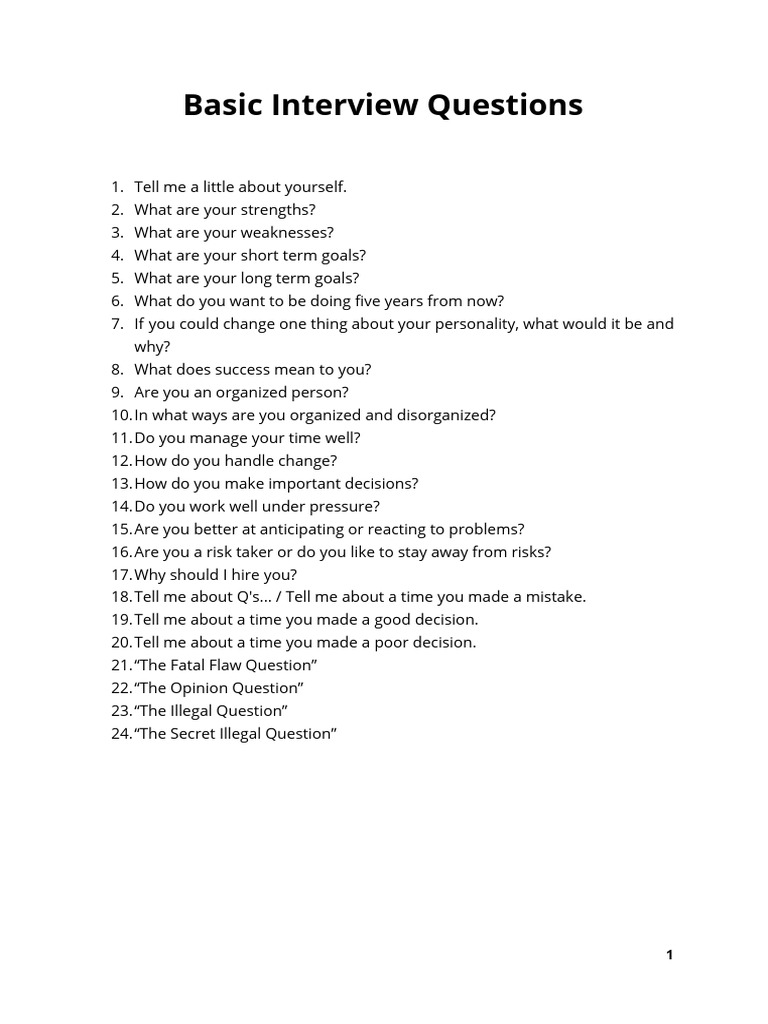 Job Interview Pdf Risk Goal