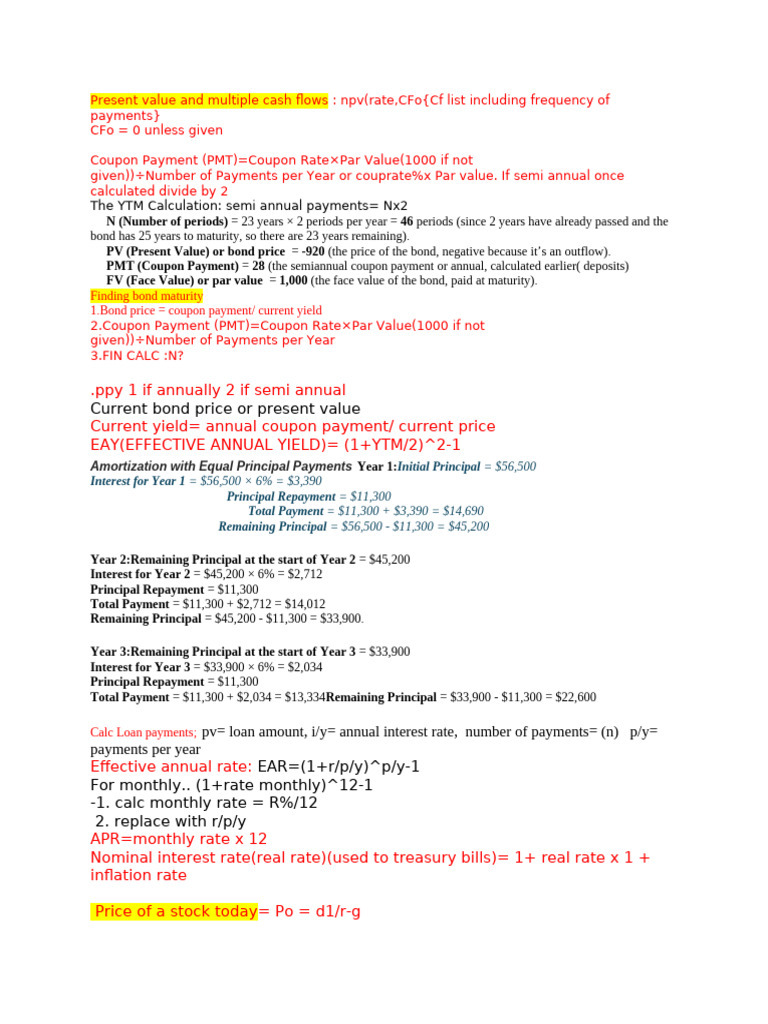 FIN MID 2 cheat sheet | PDF | Bonds (Finance) | Yield (Finance)