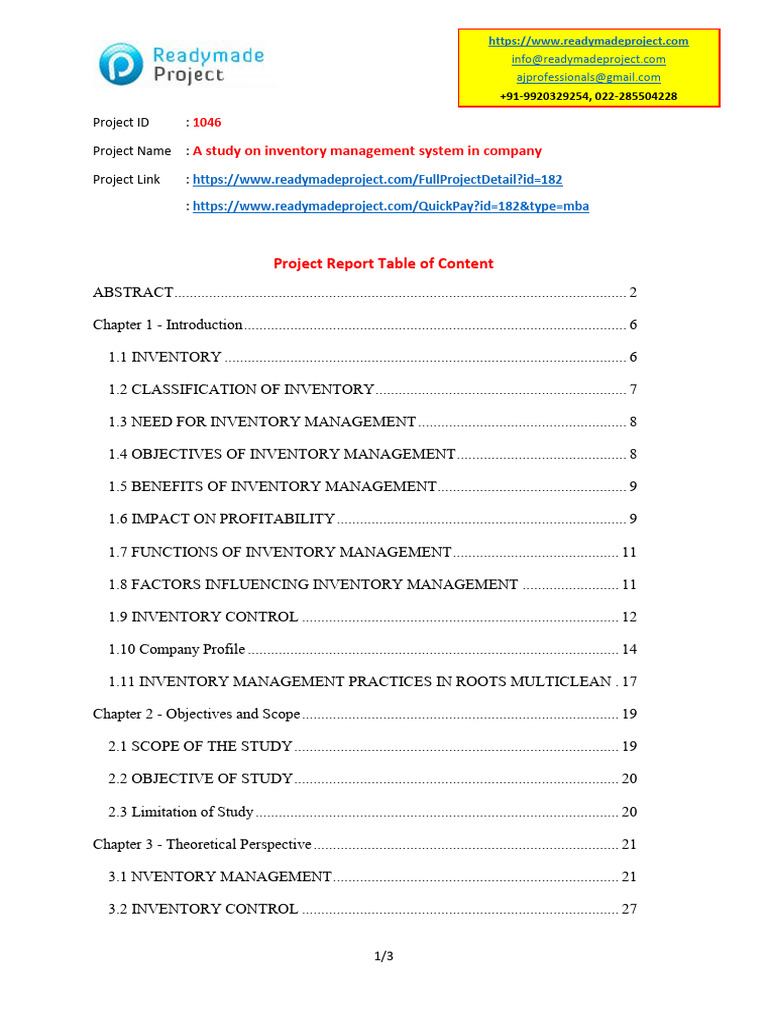 MBA Project TOC | PDF | Methodology