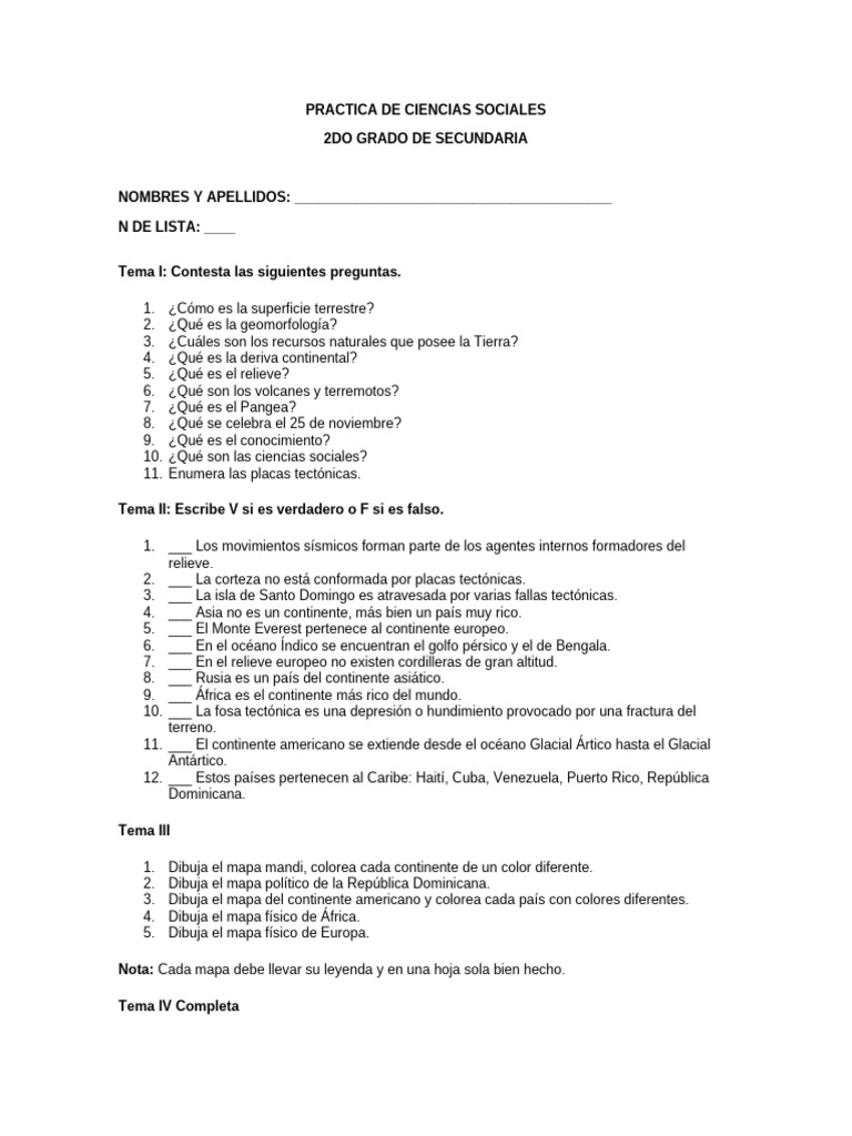 Practica 2do de Secundaria | PDF | Continente | Terreno
