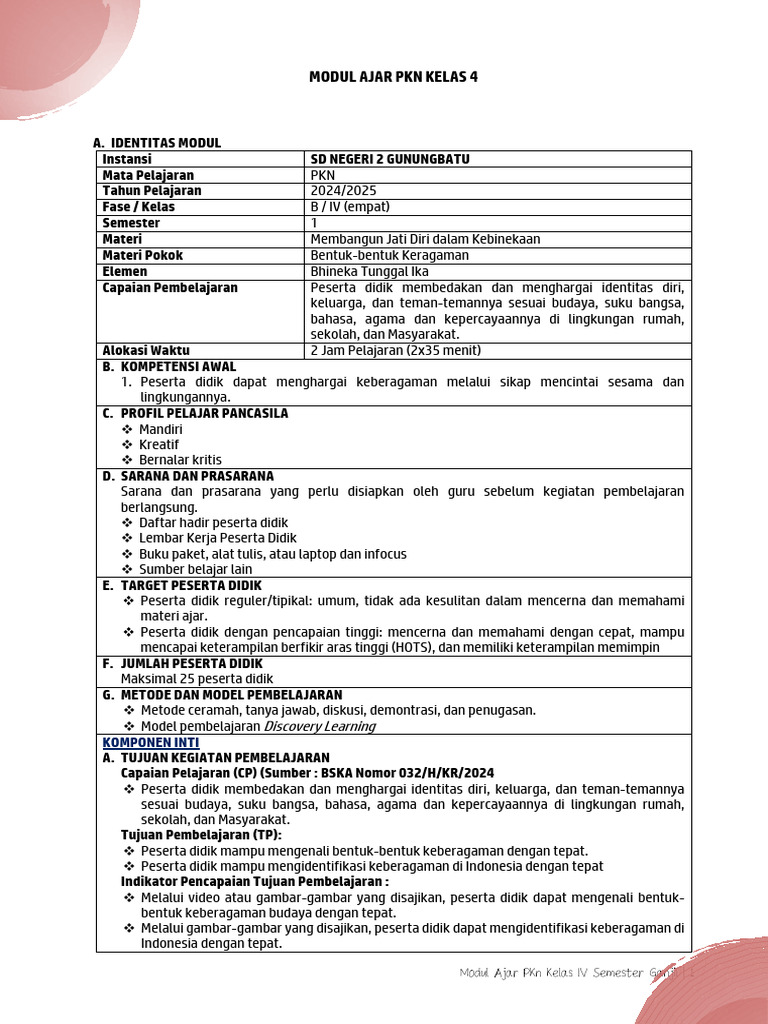 Modul Ajar PKN Kelas 4 | PDF